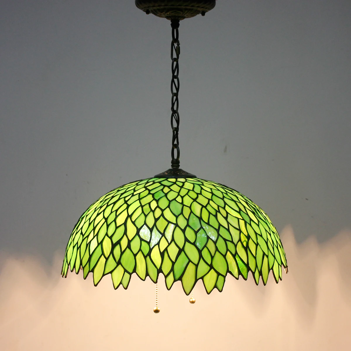 16x40 Inches Stained Glass Pendant Lights Fixture Green Wisteria Style ...