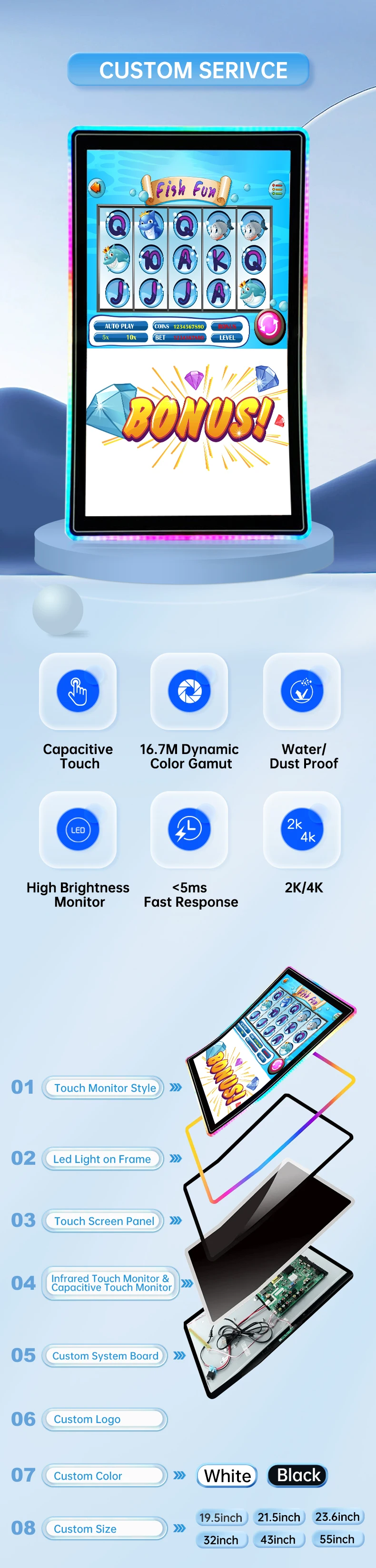 32 43 Inch 4k Fhd Touchscreen Monitor Kiosk J C Curved Gaming Screen ...