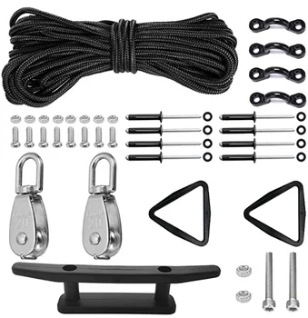 Kayak Anchor Trolley Kit System Pulleys Deck Loops Tie Down Pad Eyes ...