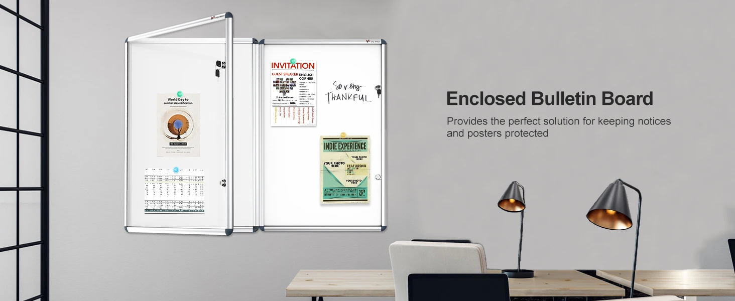 Tamperproof Lockable Bulletin Board Magnetic Dry Erase Board Enclosed ...