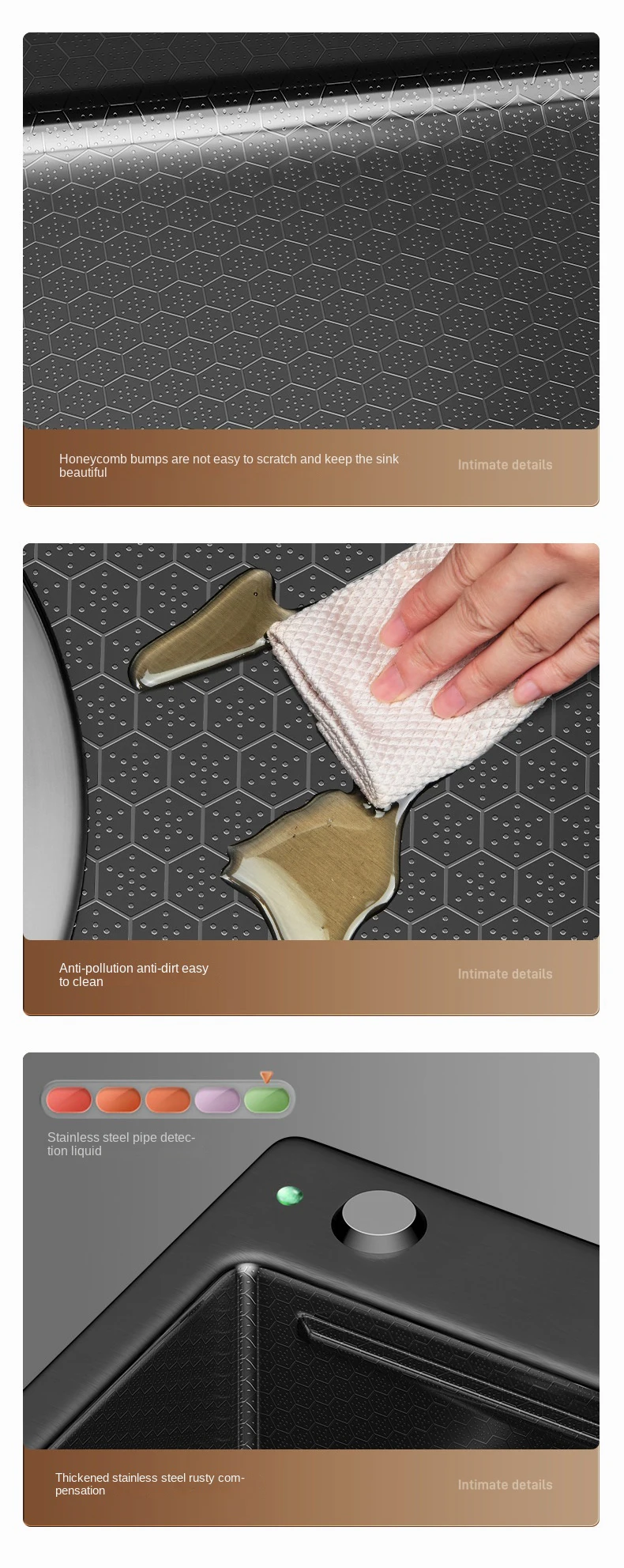 Black Nano Honeycomb Embossing Stainless Steel Handmade Sink Kitchen ...