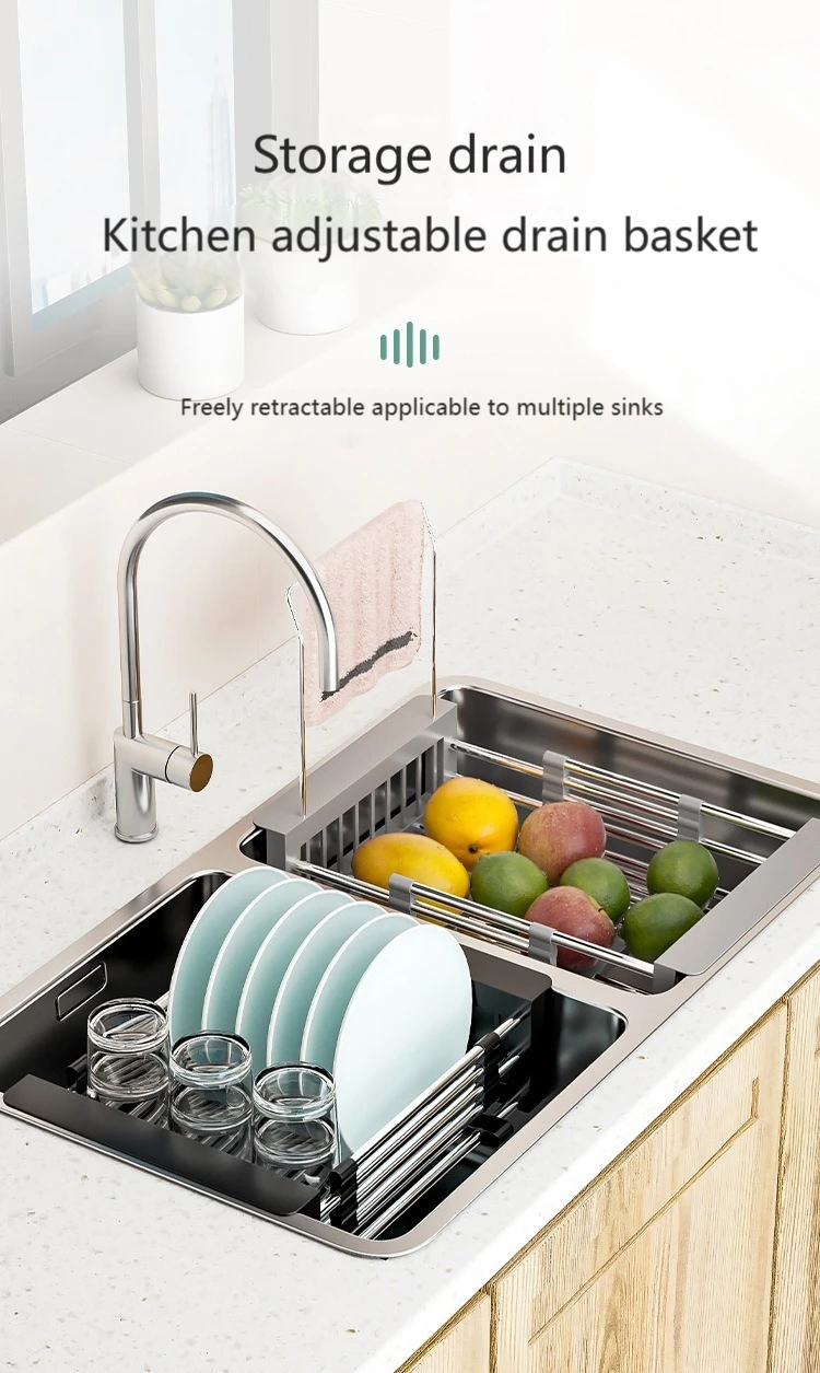 Kitchen Adjustable Sink Dish Drainers Drain Basket Stainless Steel Dish ...