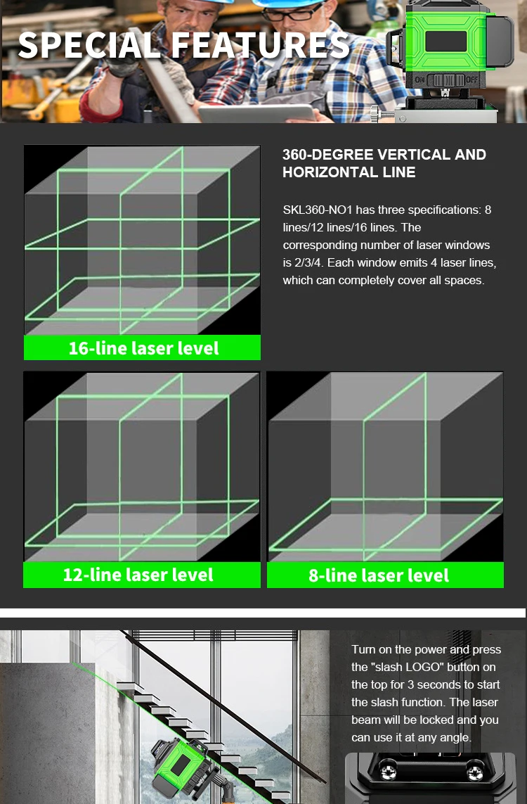 4d Self Leveling 360 Rotary 16 Line Green Laser Level 12 Line Laser ...