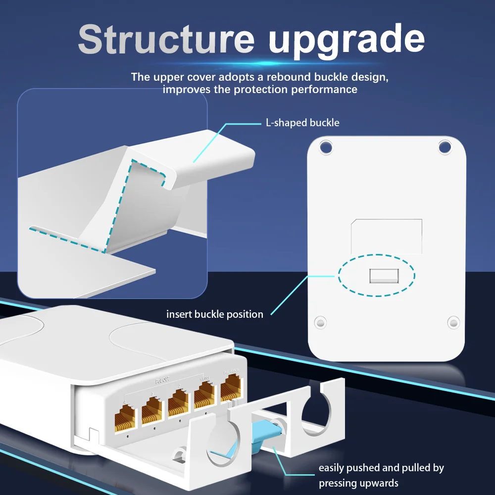 Hisource 5 Port Outdoor Waterproof Gigabit Poe Extender