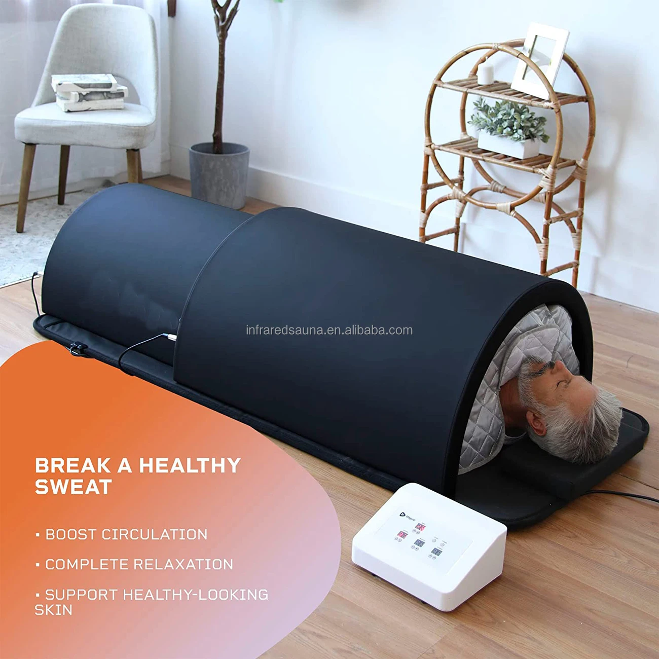 Black Color Portable Full Body Heating Far Infrared Sauna Dome With Red ...