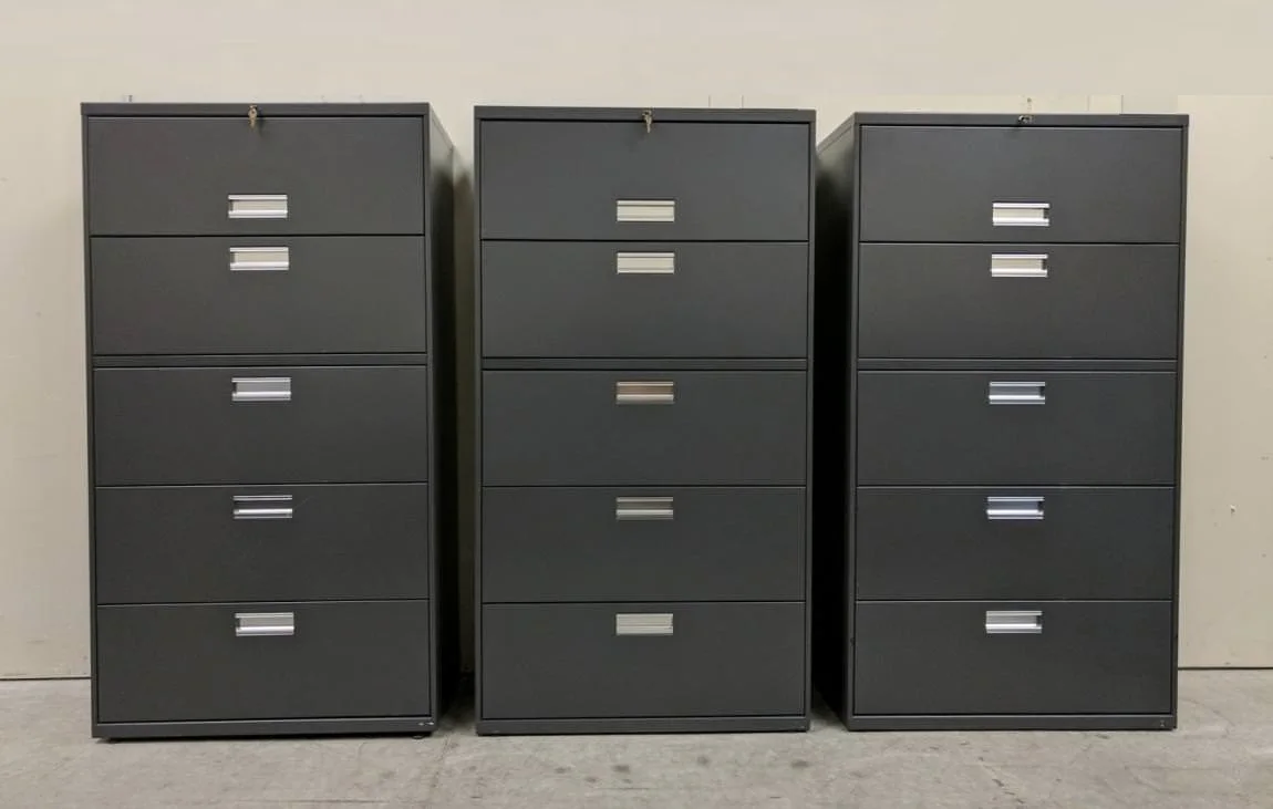Industrial Flat Pack Metal Dark Gray Locking 5 Drawer Lateral Chart ...