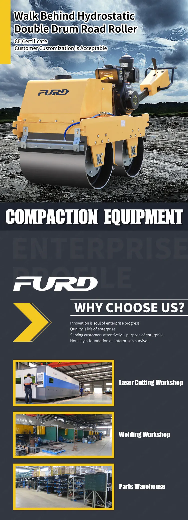 Small Walking Behind Double Drum Compactor Machine Road Roller Sale ...