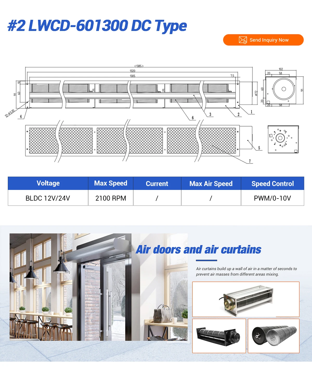 High quality DC 12v 24v Tangential fan metal impeller mini cross flow ...