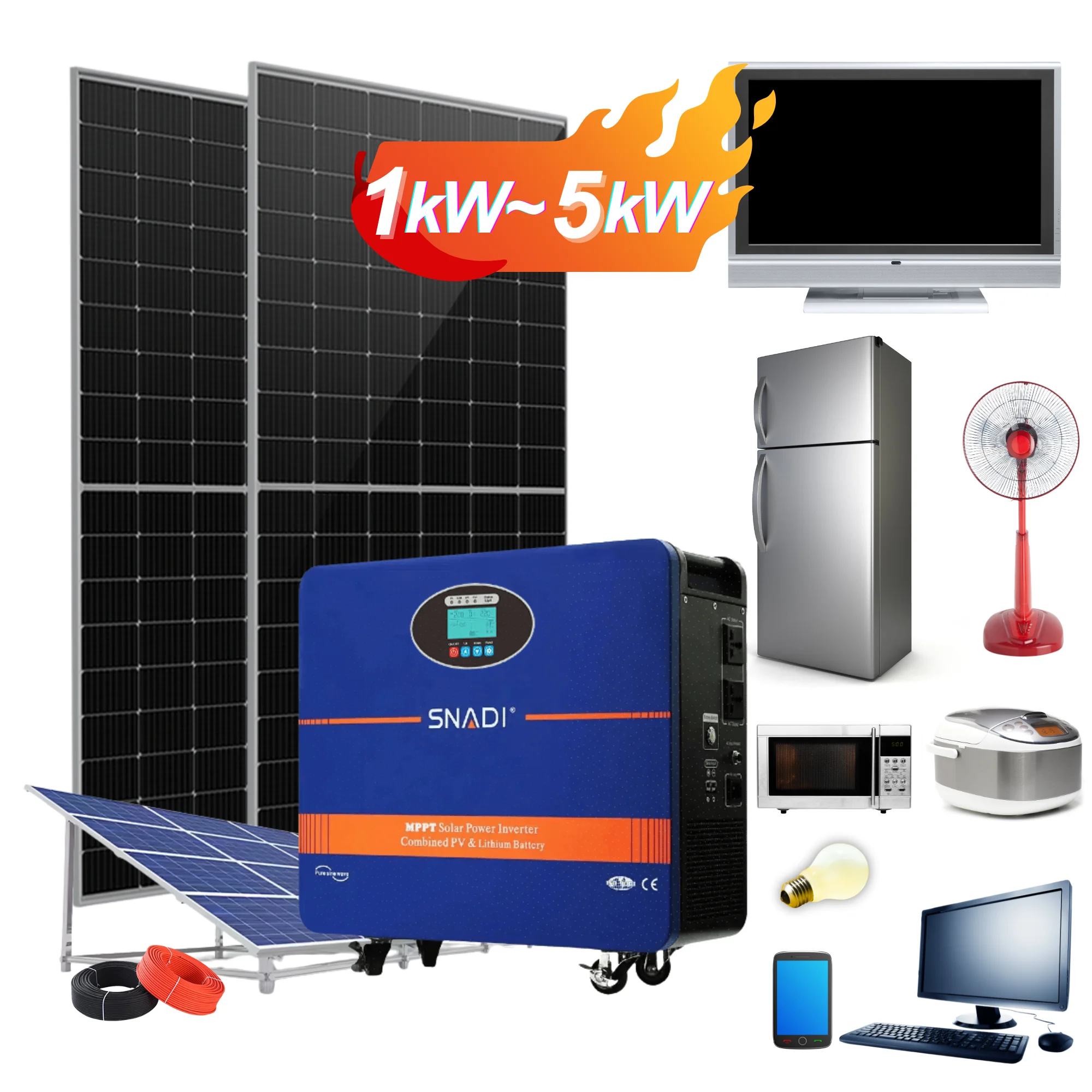 Snadi 1kw~5kw Off Grid Solar System Complete Kit Lithium Ion Batteries ...