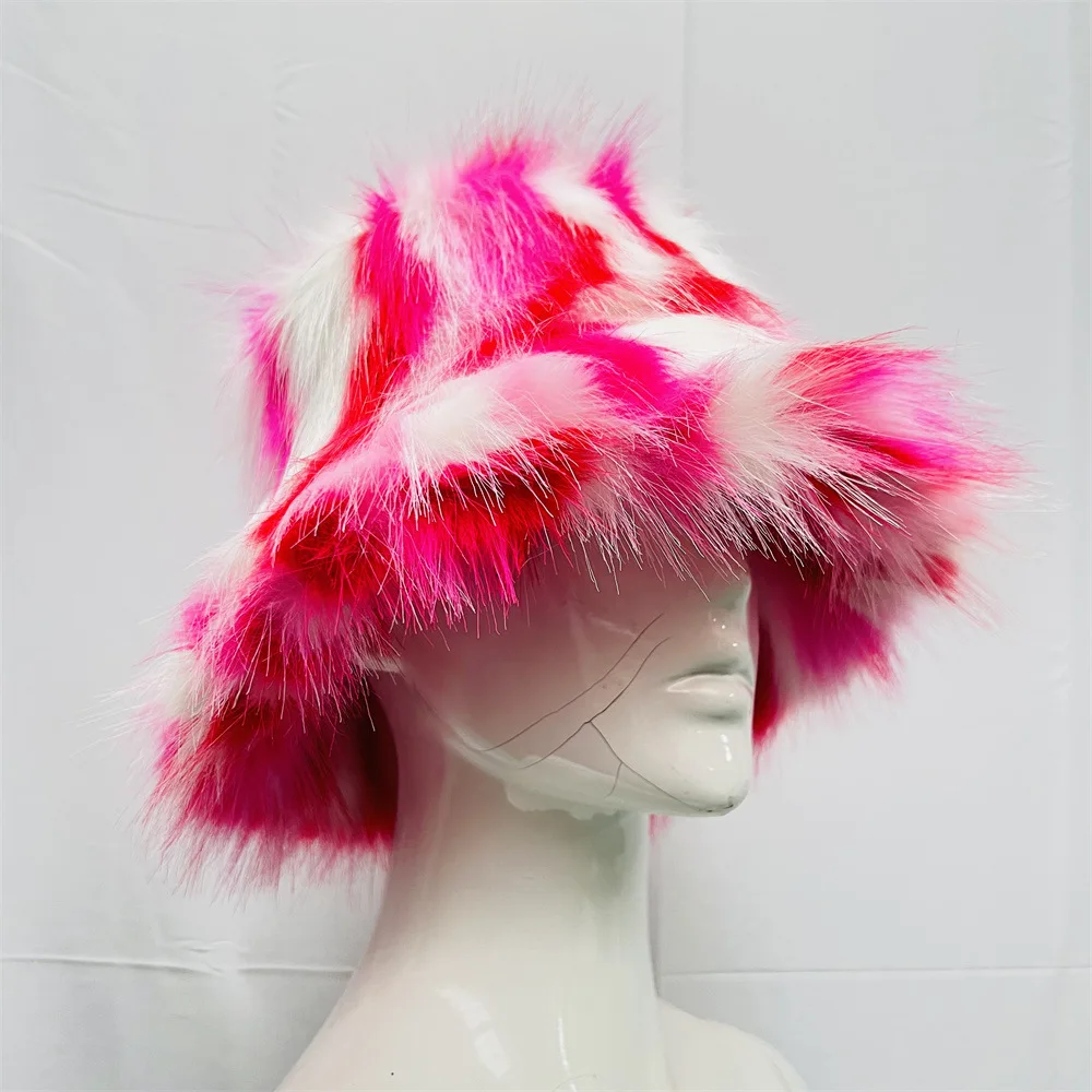 Tie Dye Faux Fur Bucket Hat For Women New Colored Multi Fisherman Hat ...