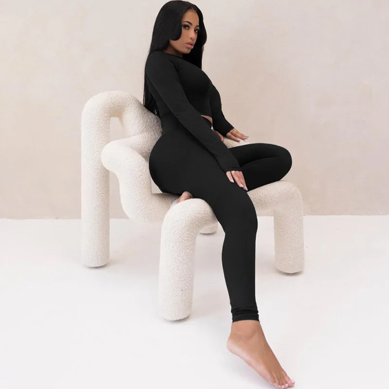 Women Workout Suit 2 Piece Long Sleeve Skim Gym Crop Top And High Waist ...