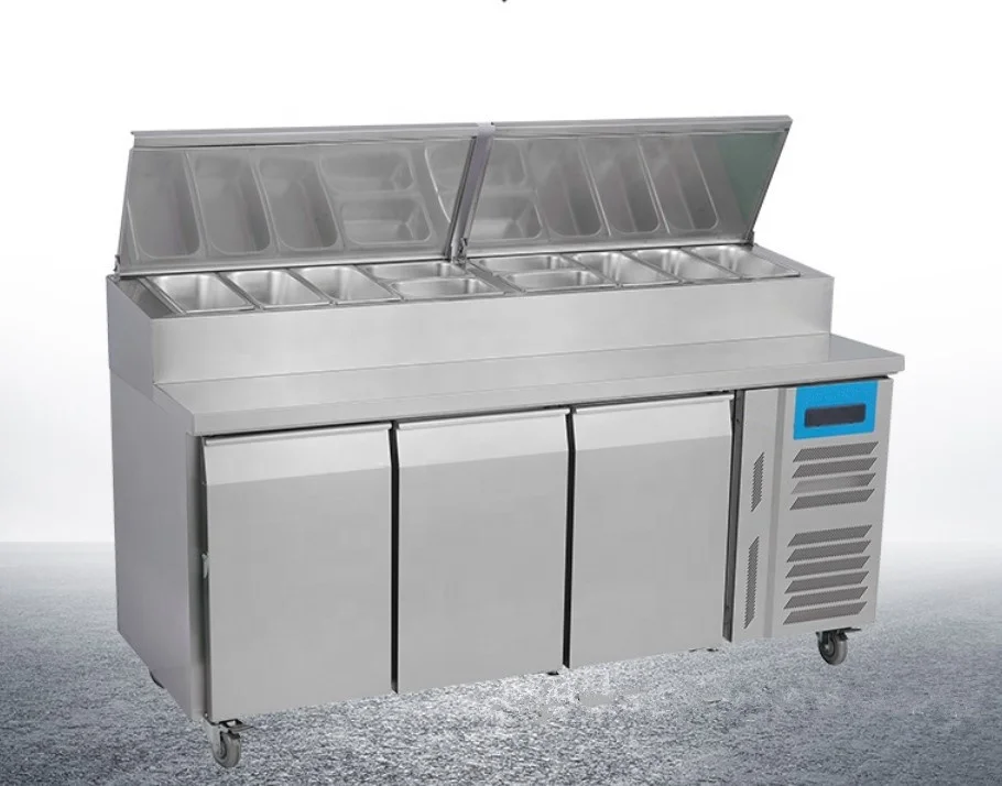 Commercial Salad Pizza prep table chiller / Kitchen 3 doors Stainless ...