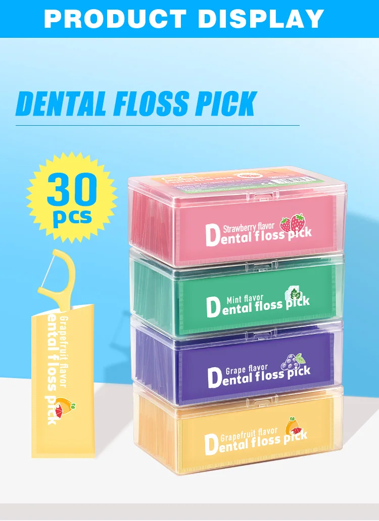 30 Picks Individually Wrapped Box Dispenser Mint Fruit Flavor Flosser ...