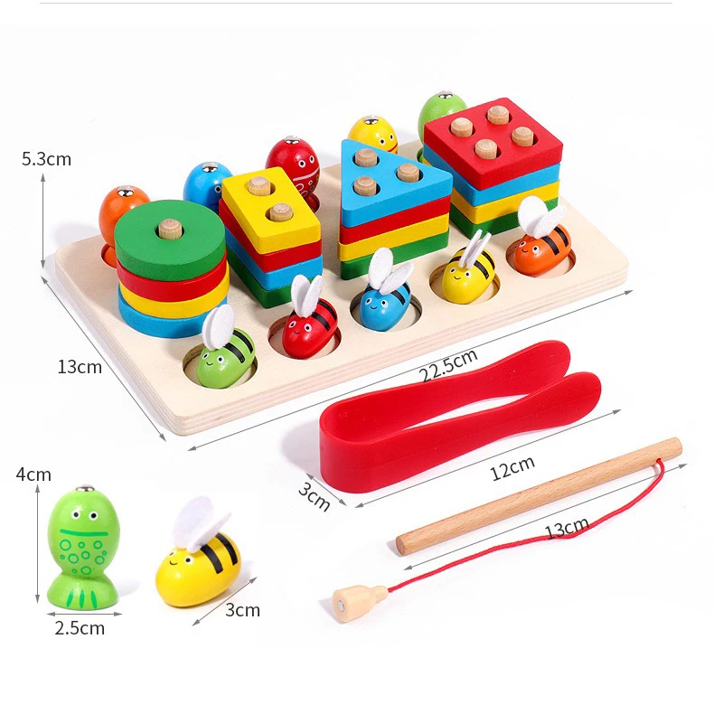 Wooden Sorting Stacking Blocks Toy For Preschool Shape Color Sorter ...