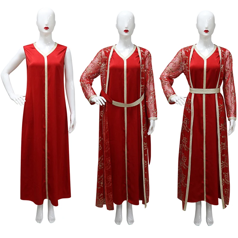 Cy500236 Abaya Set Vest Dress And Sequin Cardigan Coat Daily Life Wear ...