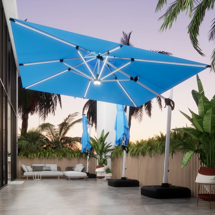 Outdoor shading parasol Garden Aluminium cantilever Solar Light Patio ...