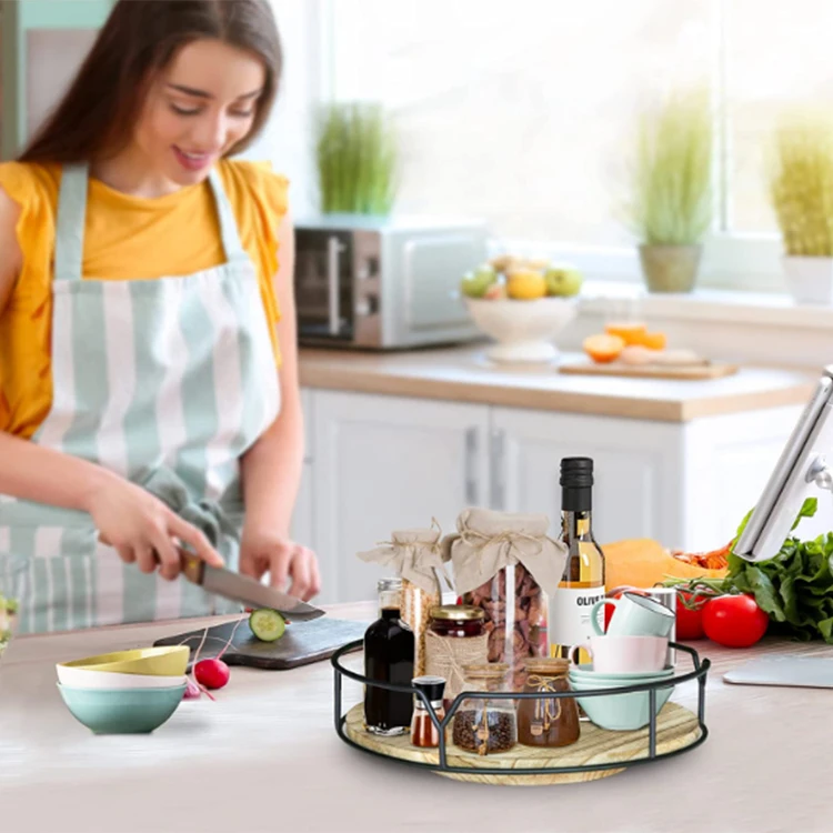 Modern Minimalist Circular Rotatable Wooden Multifunctional Tray ...