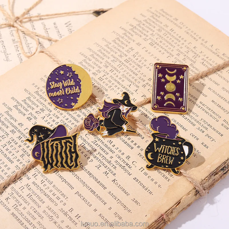 Witch Enamel Pin Witchcraft Brooch Tarot Cards Moon Phase Witches Hat ...