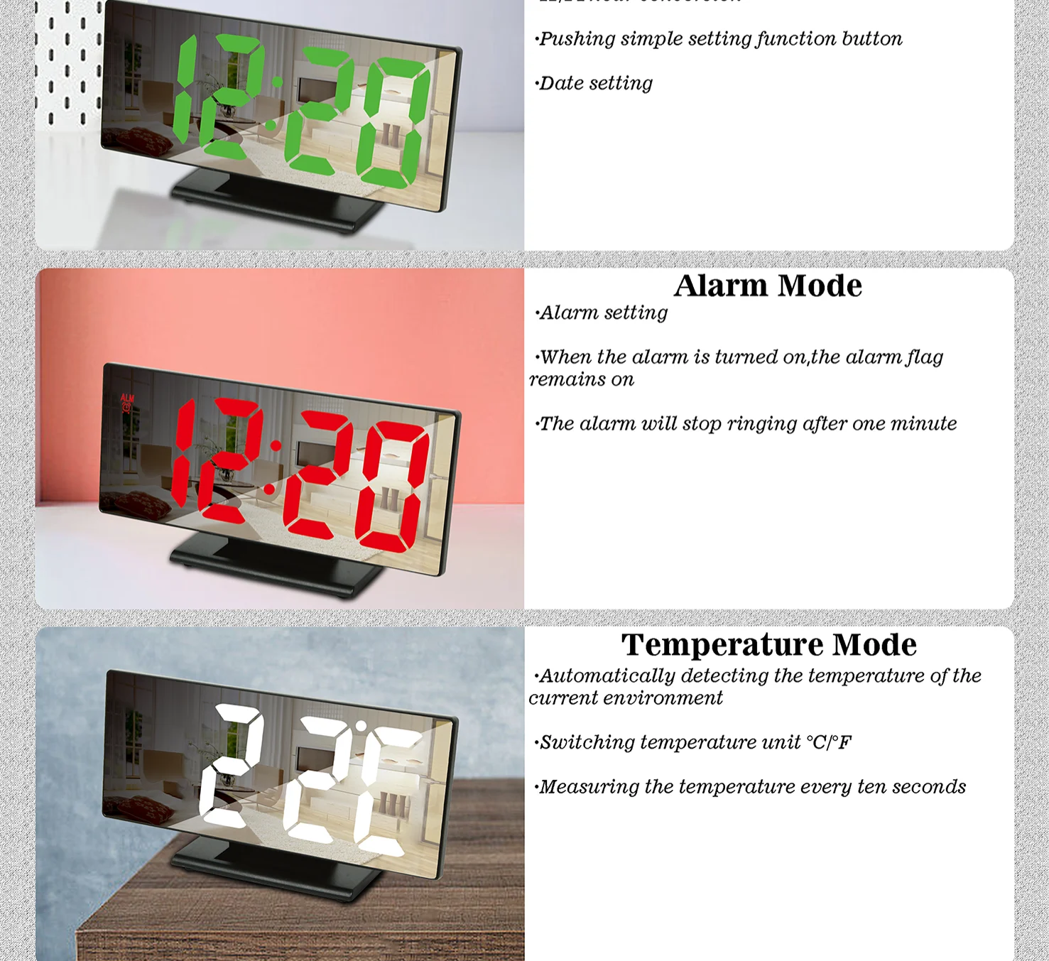 Led Digital Alarm Clock Wall And Desk Clock Smart Electric Clock ...