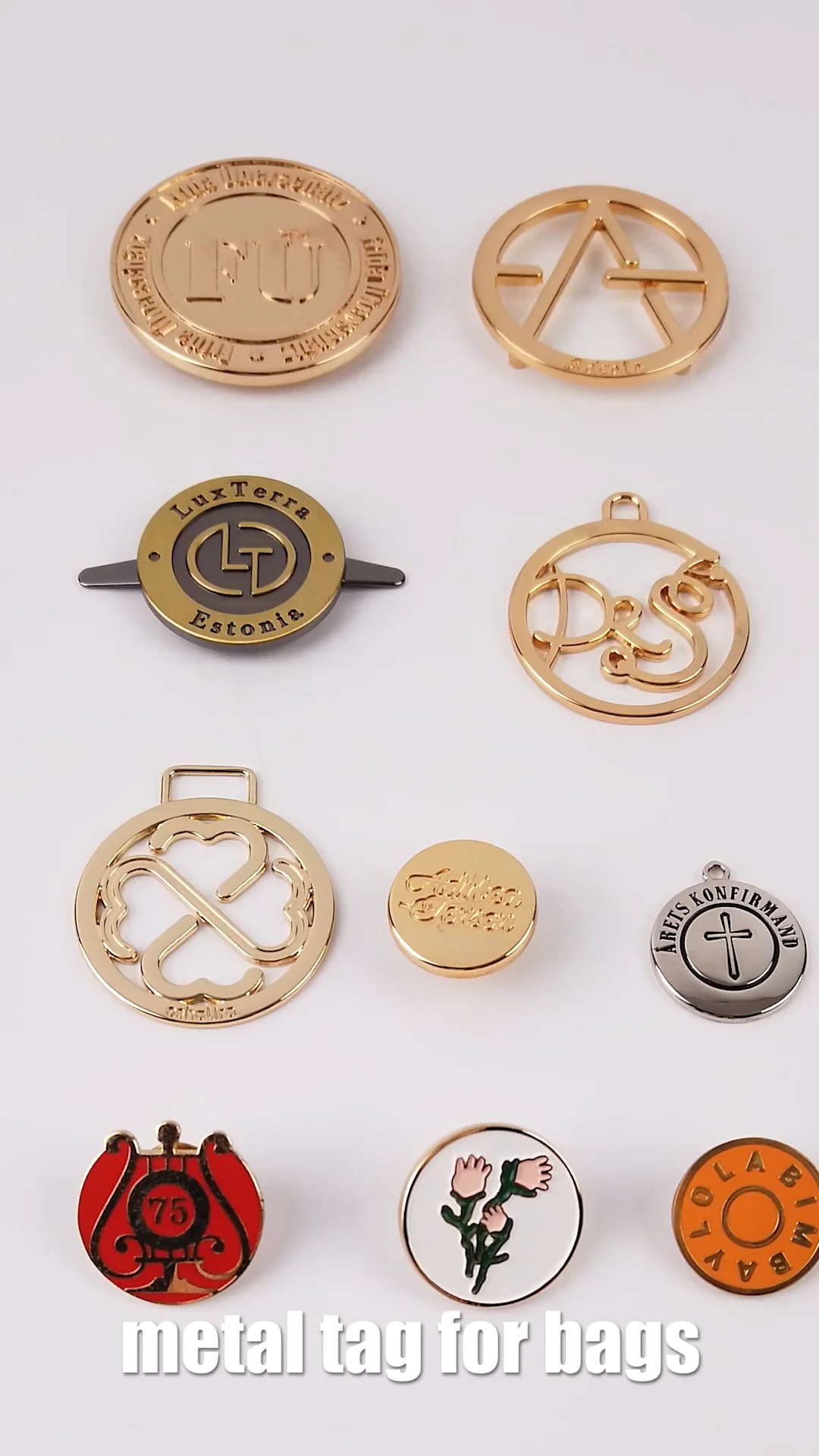 Custom Gold Metal Bag Logo,Metal Name Plate Tags For Purse,Round Shape ...