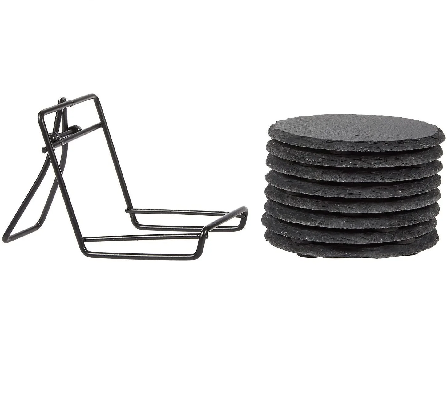 Eco-friendly Slate Drink Coasters With Holder,Set Of 4,Round Slate ...