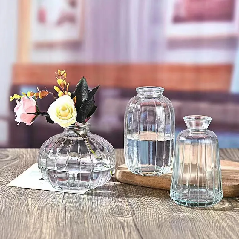 Modern Texture Mini Clear Glass Vase With Green/smoke Grey/amber/pink ...