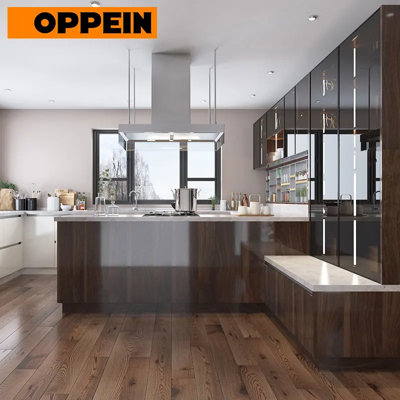 Oppein Expansive Contemporary Kitchen Design With High Gloss Flat-panel ...