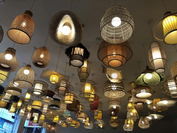 Handmade Chandelier with Natural Rattan Light Design