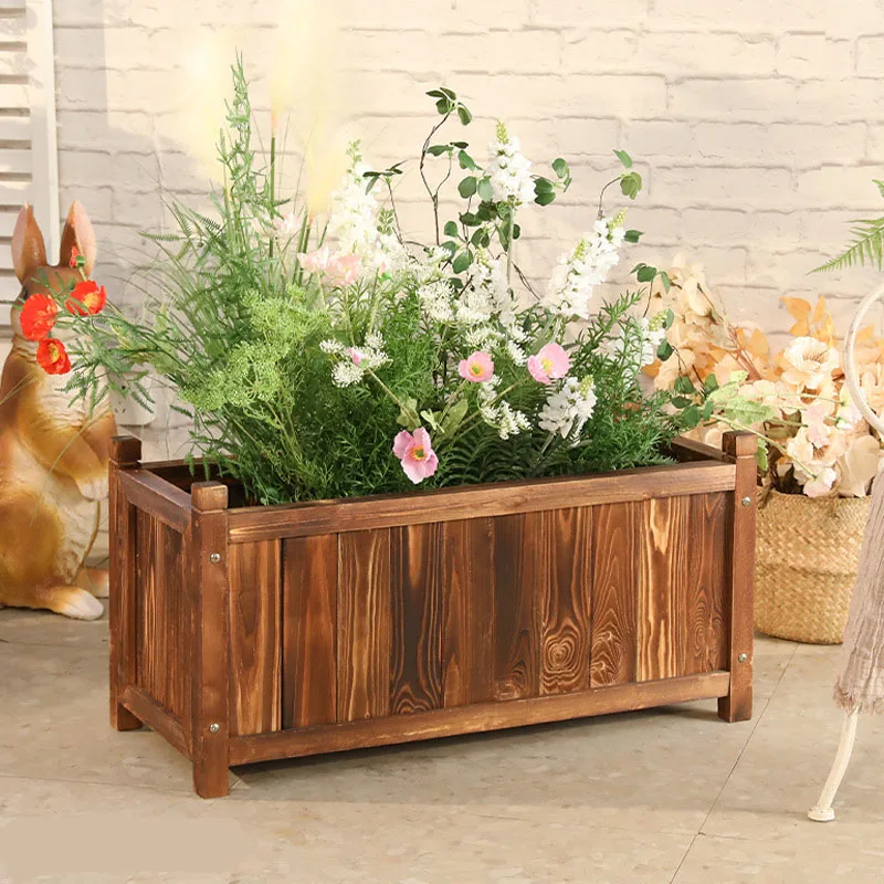 Natural Wood Rectangular Planter Box Rustic Wooden Planter Decoration ...