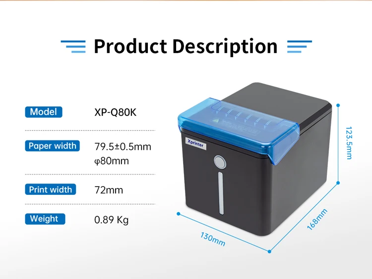 Xprinter Xp-q80k 80毫米热敏收据打印机，带闪光发光二极管灯，用于餐厅停车系统无线热敏打印机 - Buy 无线热敏打印机,热敏收据打印机,80mm热敏打印机 Product ...
