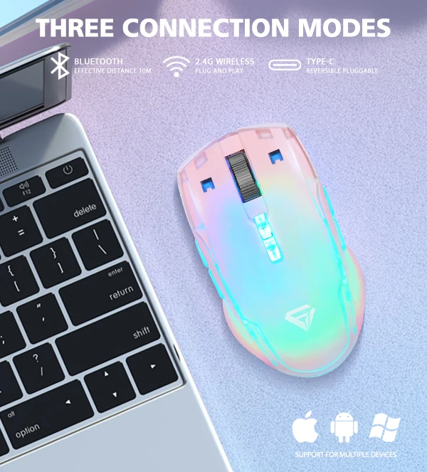 2023 New Transparent Clear Rgb Lightweight Type C Wired Wireless Gaming ...