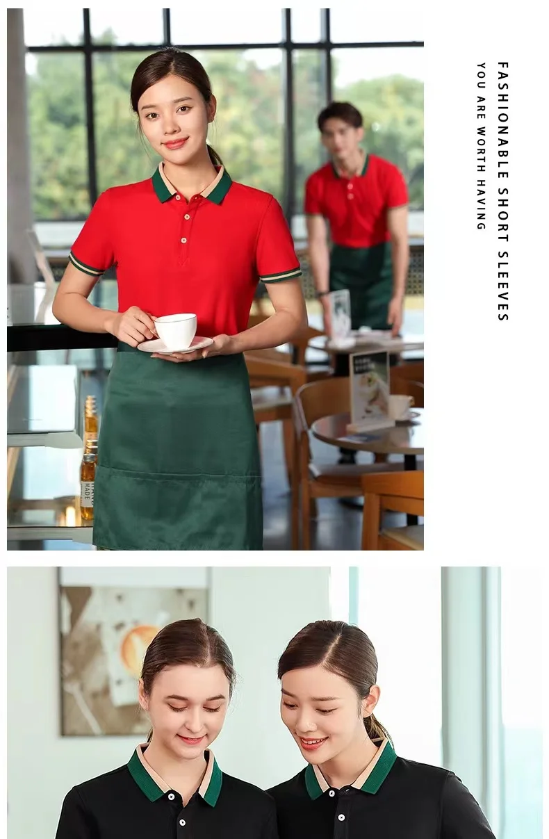 8 Colors Restaurant Waiter Uniforms - Polo Shirts with Custom Logo