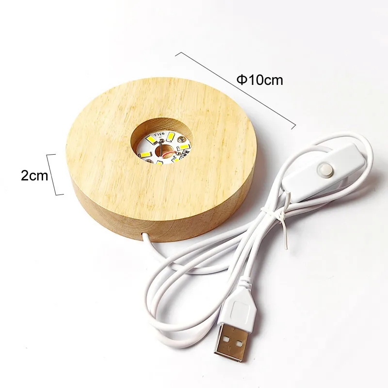 5V Round Wooden LED Lamp Base with USB Cable for Night Light