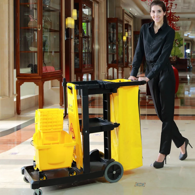 Folding Hotel Cleaning Trolley - Efficient Janitorial Cart