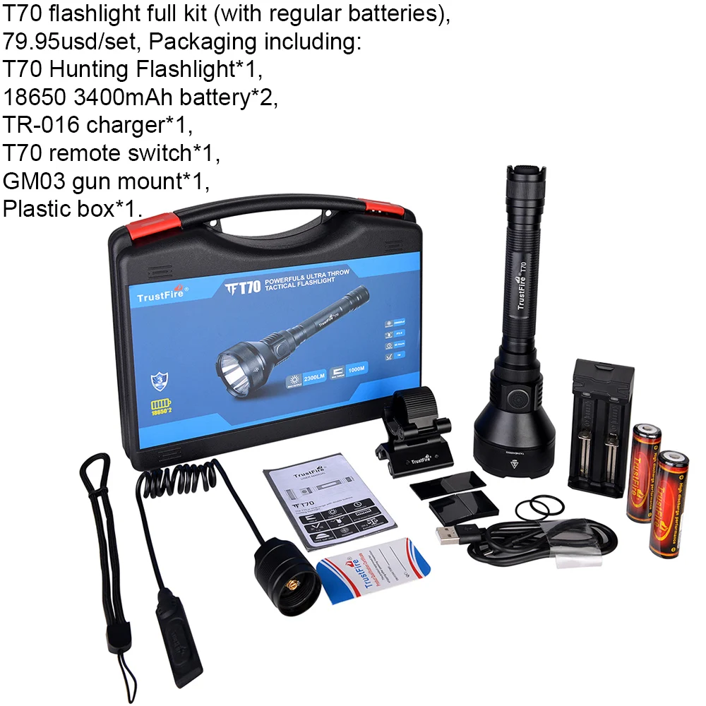 Multi-function 1km Long Range Flashlight High Powered T70 Torch Light ...