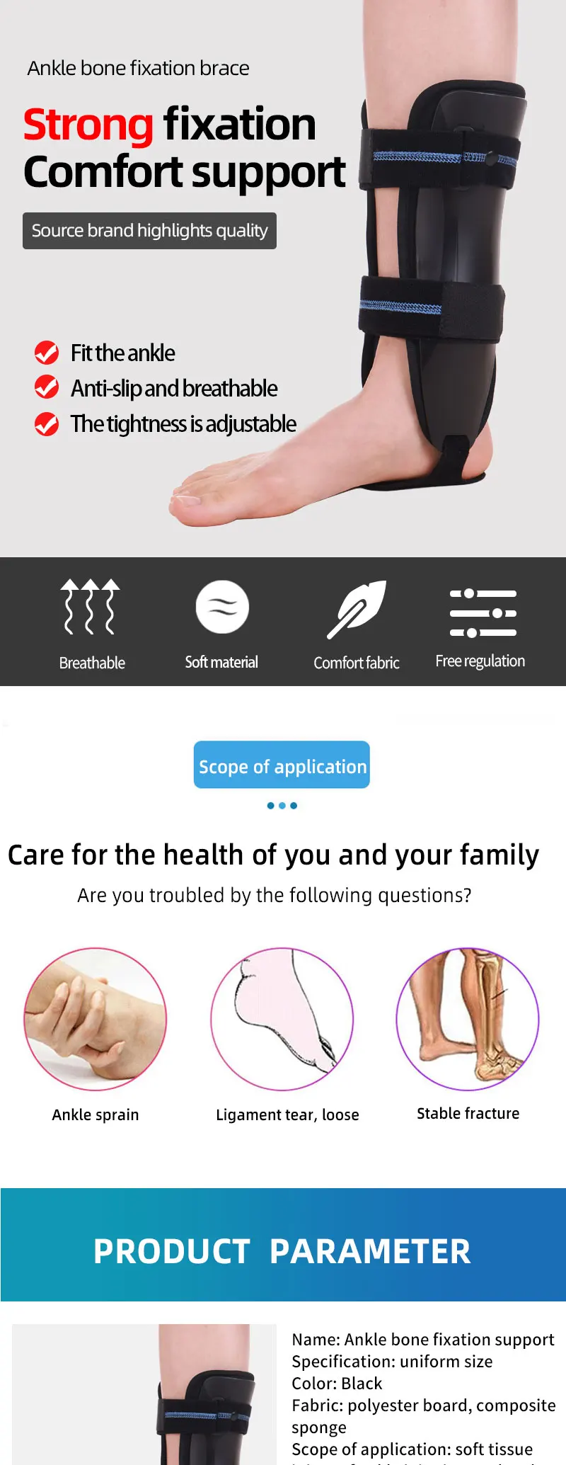 Ankle Brace Stirrup Ankle Splint Adjustable Rigid Stabilizer For ...