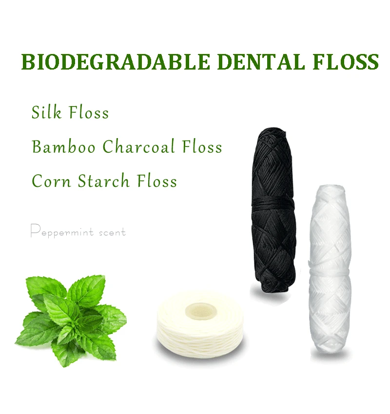 Mint Flavored Biodegradable PLA Corn Dental Floss Eco-Friendly Vegan ...