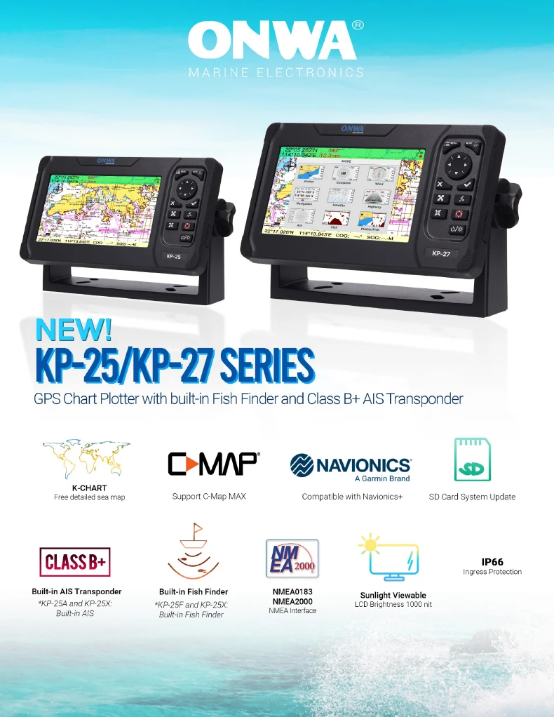 ONWA KP-27 7-Inch GPS Marine Chart Plotter with NMEA2000 Support OEM