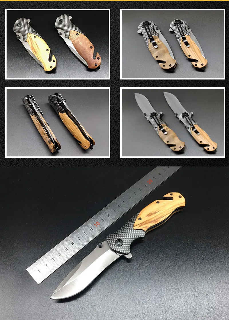 China Wholesale Pocket Foldable Trekking Knives Survival Wood Handle ...