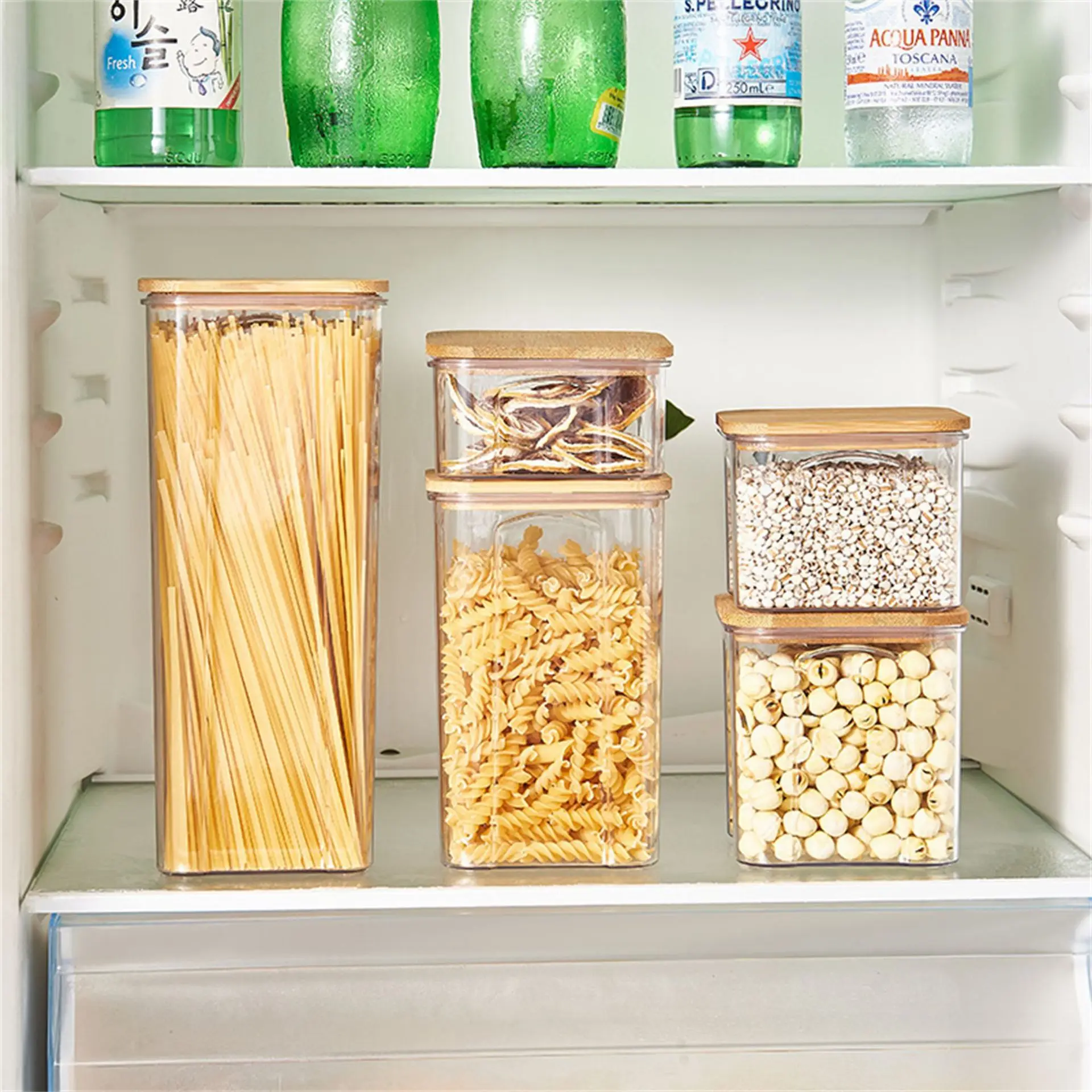 Transparent Plastic Square Plastic Airtight Canister with Bamboo Lid ...
