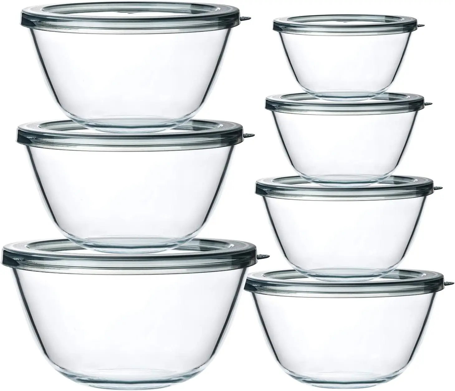 Glass Mixing Bowl with Lids Set ,Glass Nesting Bowls, Clear Salad ...