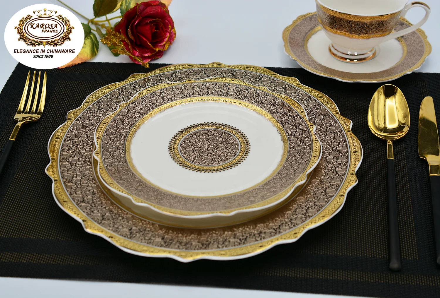 Karosa Royal Style Luxury Dinner Set - 98 Pcs Bone China Dinnerware for ...