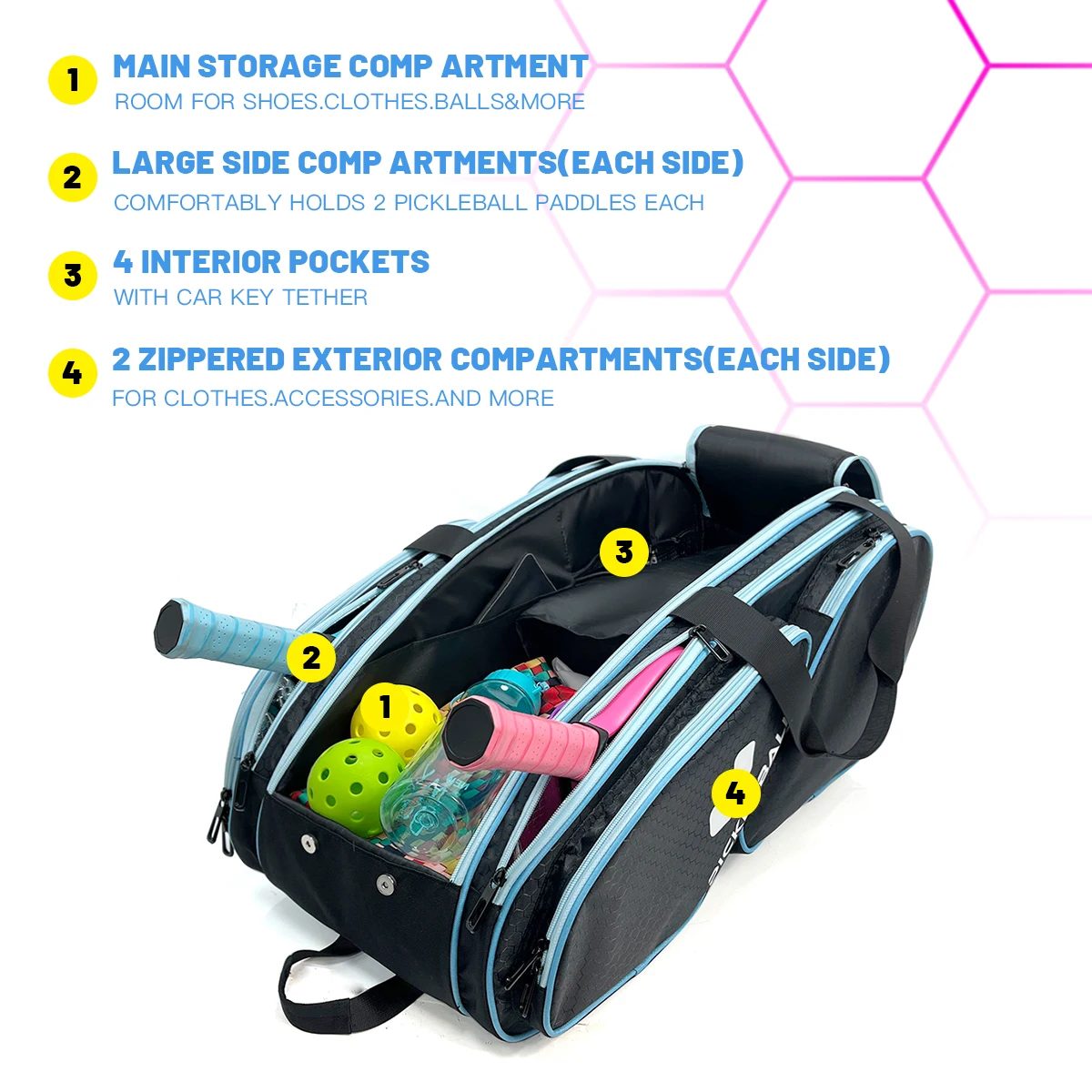 RTS Large Sports Tennis Pickleball Bag - Portable & Waterproof