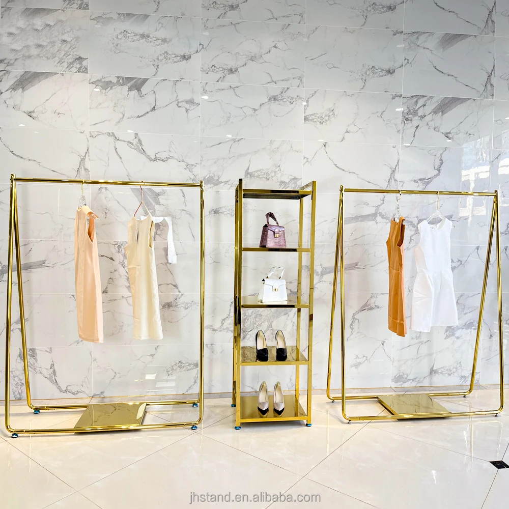 Boutique Gold Clothing Wall Rack - Nesting Table Display