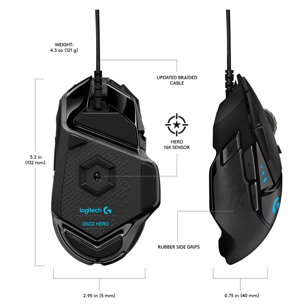 Original Logitech G502 Hero Gaming Mouse High Quality Durable Wired ...