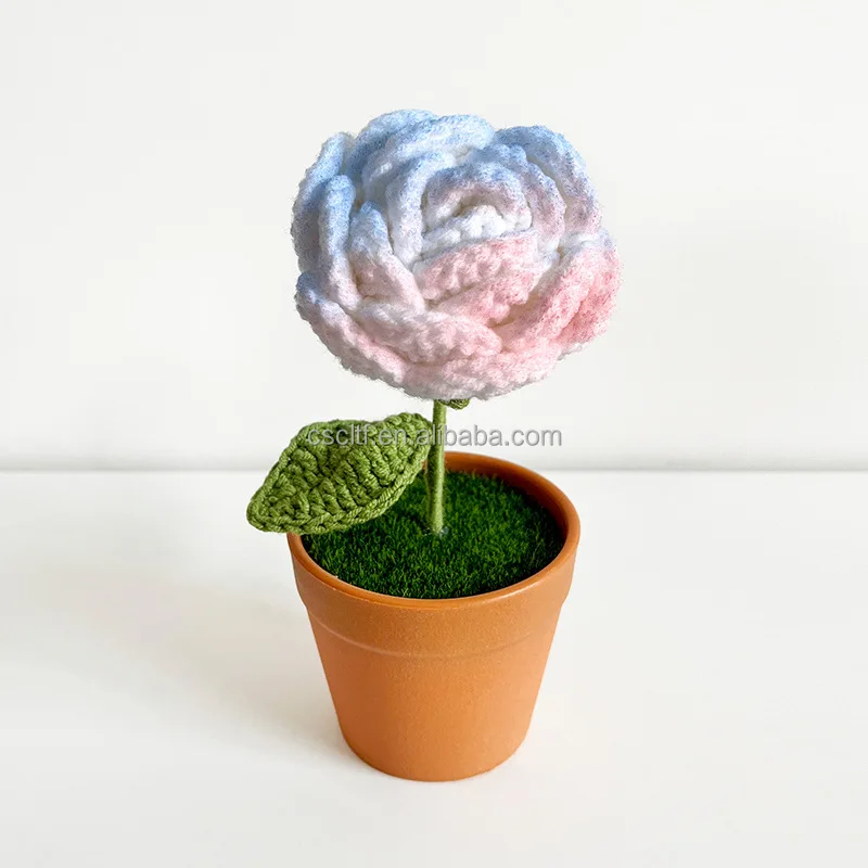 Knit Potted Plant Crochet Rose Crochet Potted Flowers Graduation ...