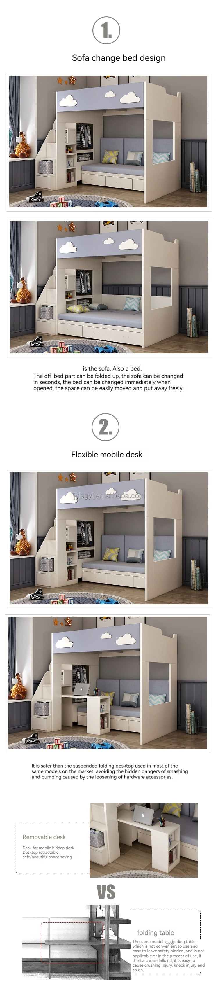 Oversized Bunk Beds With Desk,Closet And Bookshelves,Solid Wood Multi-purpose Loft Beds,Bunk ...