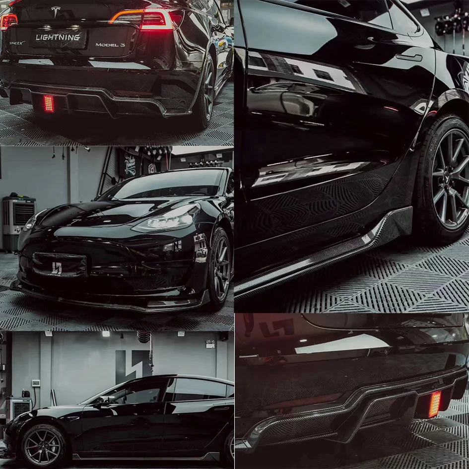 Rear Bumper Extension Look Carbon With Light Rear Lip Bumper For Tesla ...