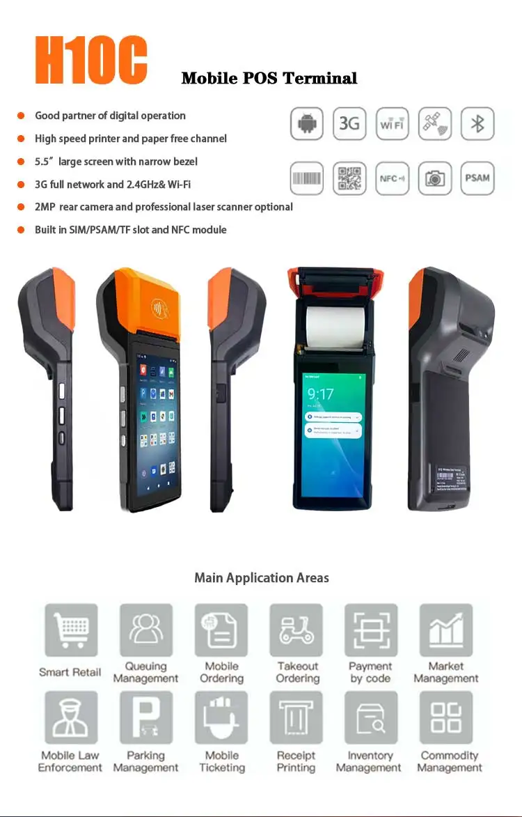 H10C New Design 5.5 Inch Touch Screen All in One Handheld Android Pos ...