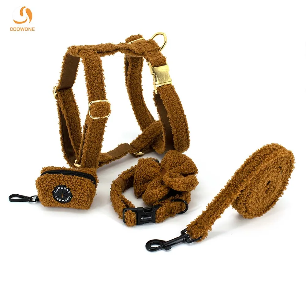 Custom Teddy Bear Dog Harness Set - Fluffy Sherpa Pet Accessories